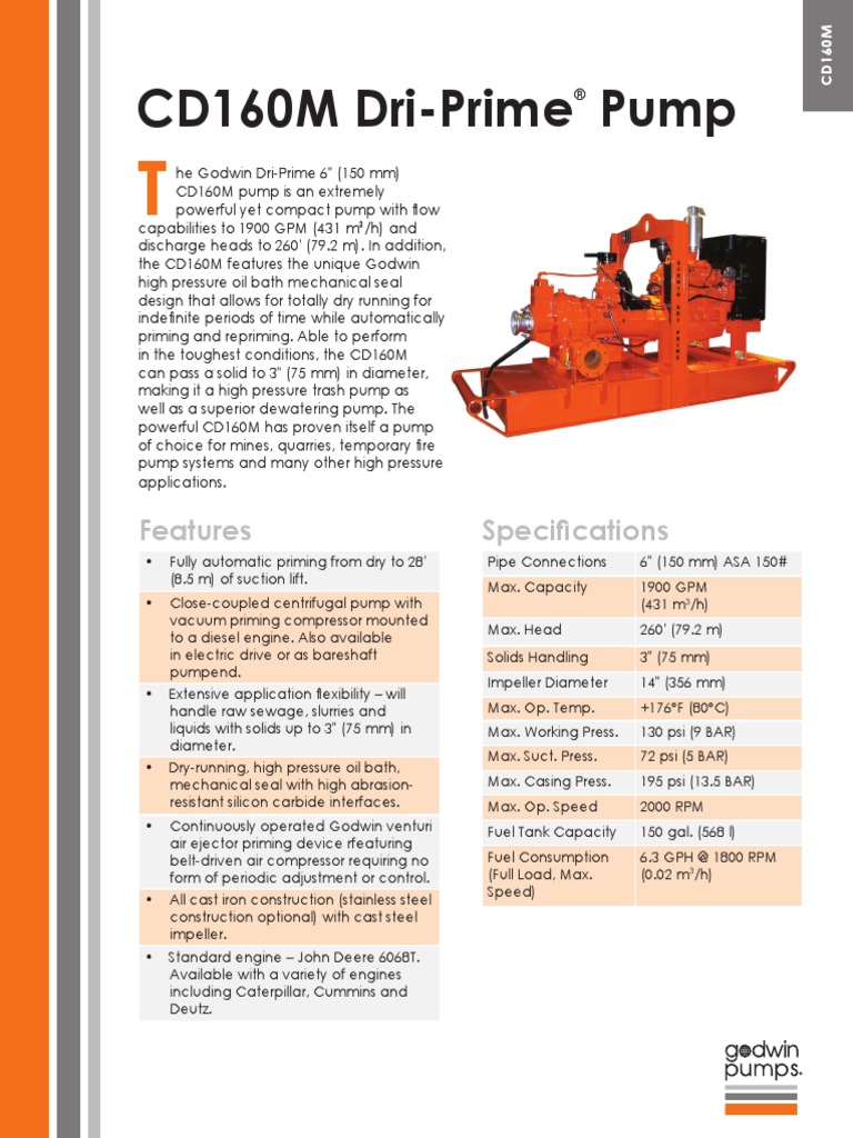 CD160M Godwin Spec | PDF | Pump | Chemical Engineering