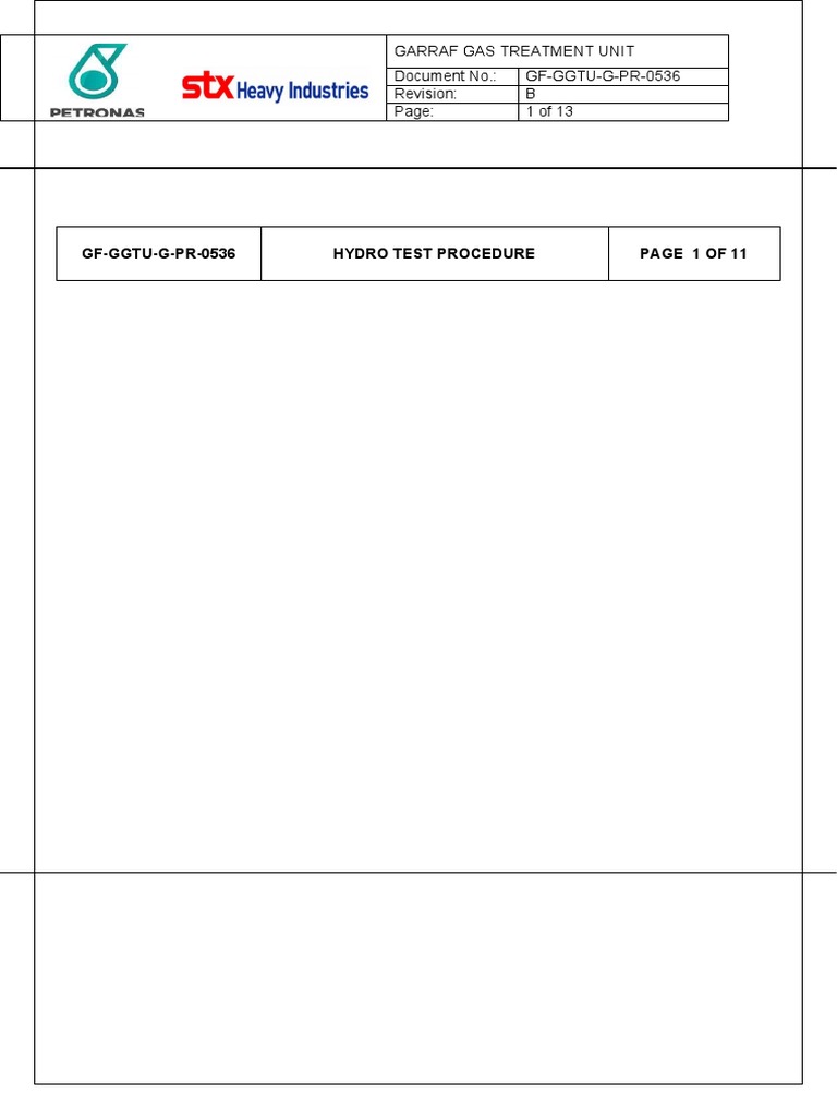 Hydro Test Procedure | PDF | Pipe (Fluid Conveyance) | Valve