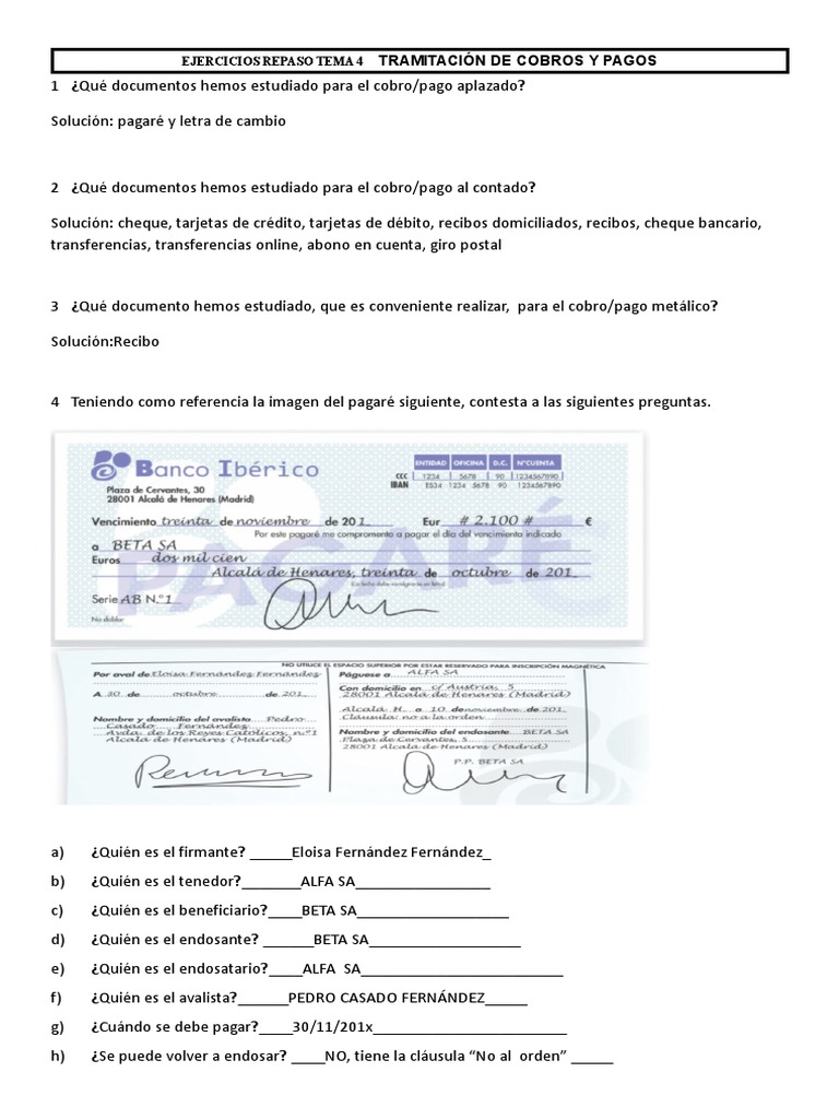 Solución Ejercicios Repaso3º Tema 4 | PDF | Cheque | Tecnología financiera