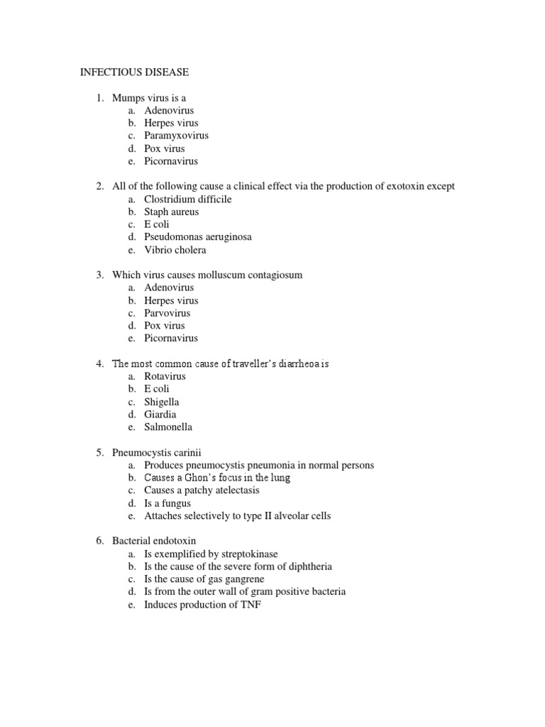 Infectious Diseases MCQs and Answers | PDF | Infection | Bacteria