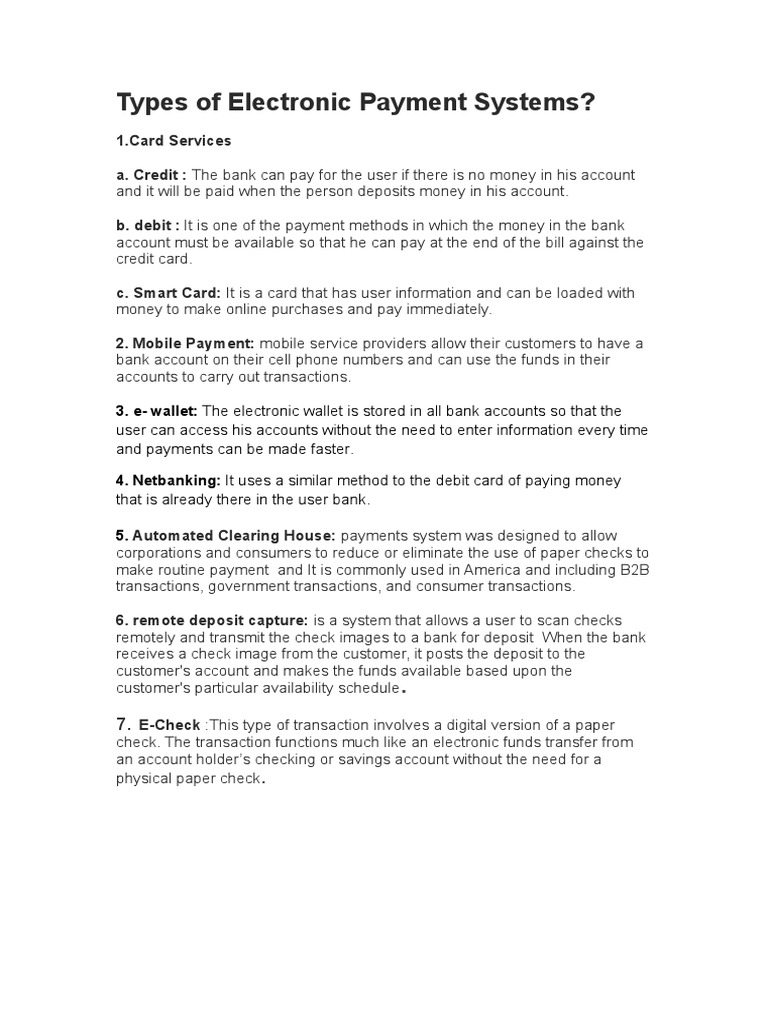 Types of Electronic Payment Systems | PDF