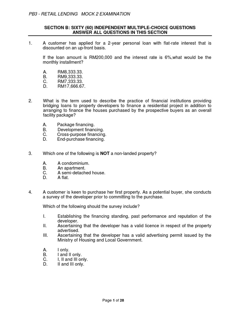 Section B: Sixty (60) Independent Multiple-Choice Questions Answer All ...