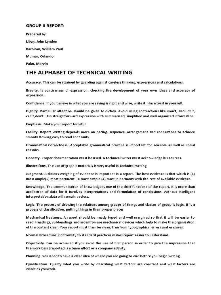 The Alphabet of Technical Writing: Group Ii Report | PDF | Cognitive ...