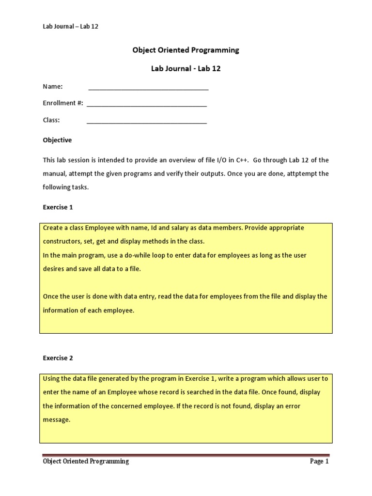 Object Oriented Programming Lab Journal - Lab 12 | PDF | Method (Computer Programming) | Subroutine