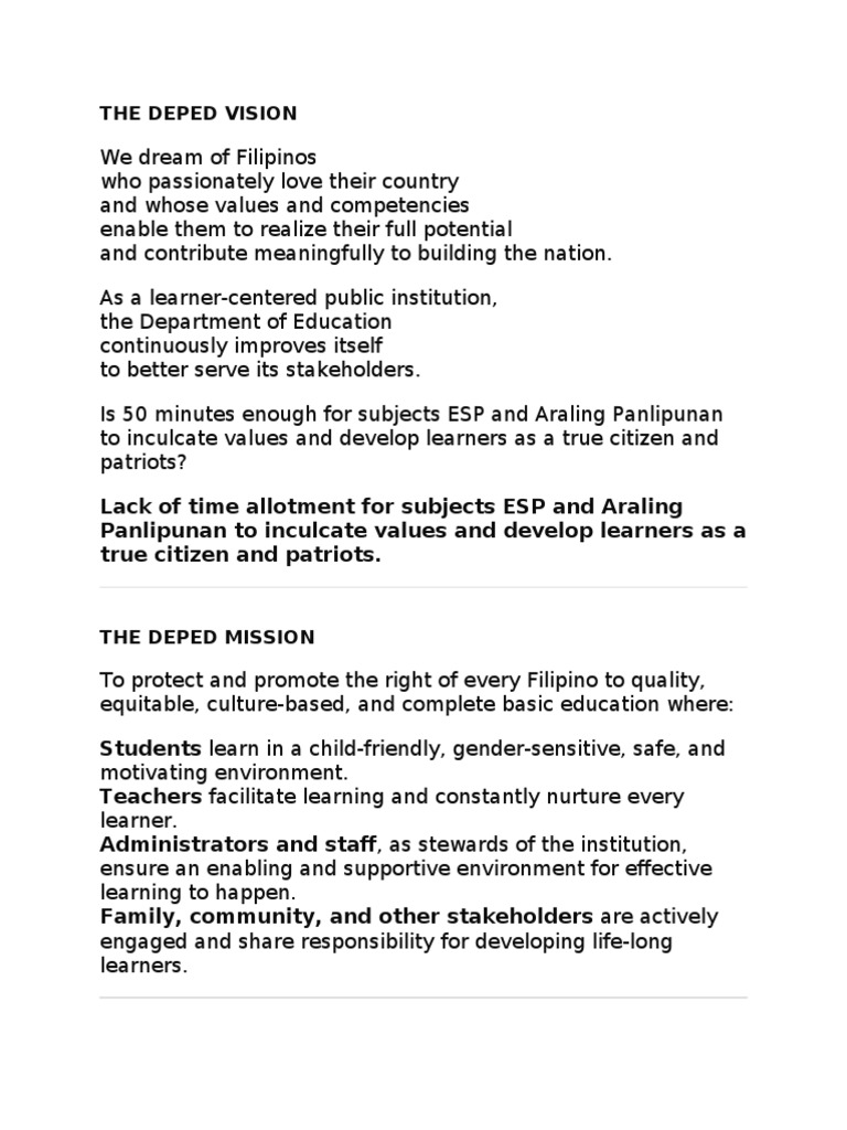 The Deped Vision | PDF | Learning | Cognition