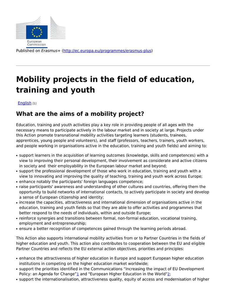 Mobility Projects in The Field of Education, Training and Youth | PDF ...