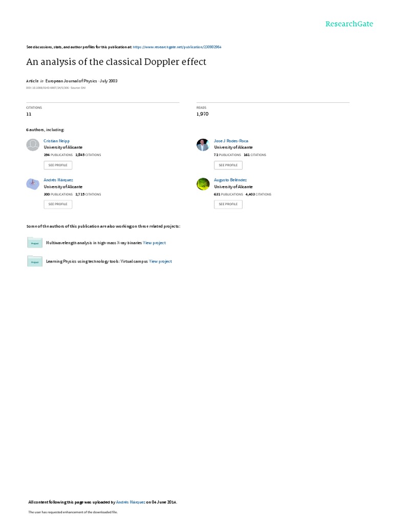 An Analysis of The Classical Doppler Effect: European Journal of ...