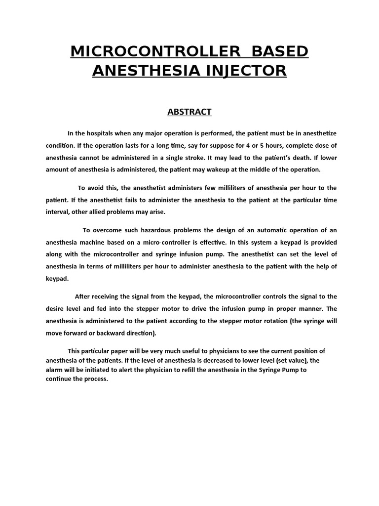 Microcontroller Based Anesthesia Injector | PDF | Microcontroller | Microprocessor