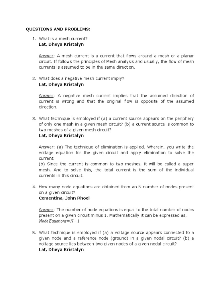 Questions and Problems:: Node Equations N 1 | PDF | Electrical Network | Electromagnetism