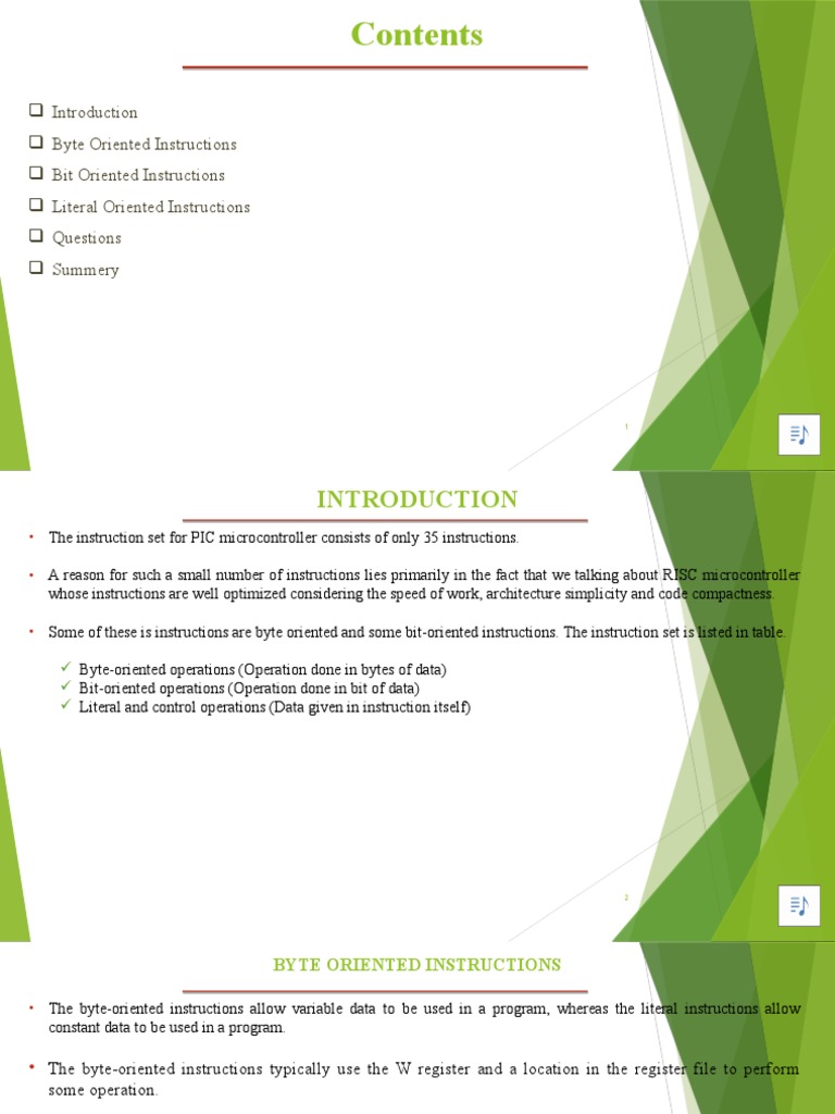 Introduction Byte Oriented Instructions Bit Oriented Instructions Literal Oriented Instructions ...