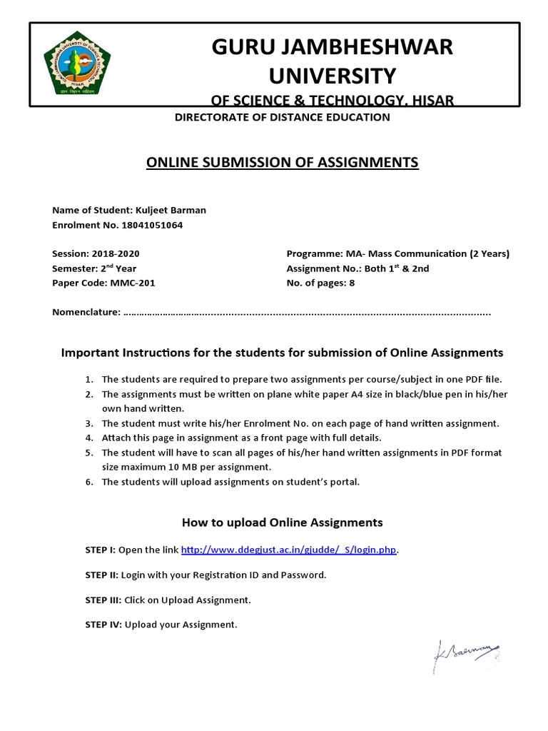Instructions For Online Assignments Submission | PDF