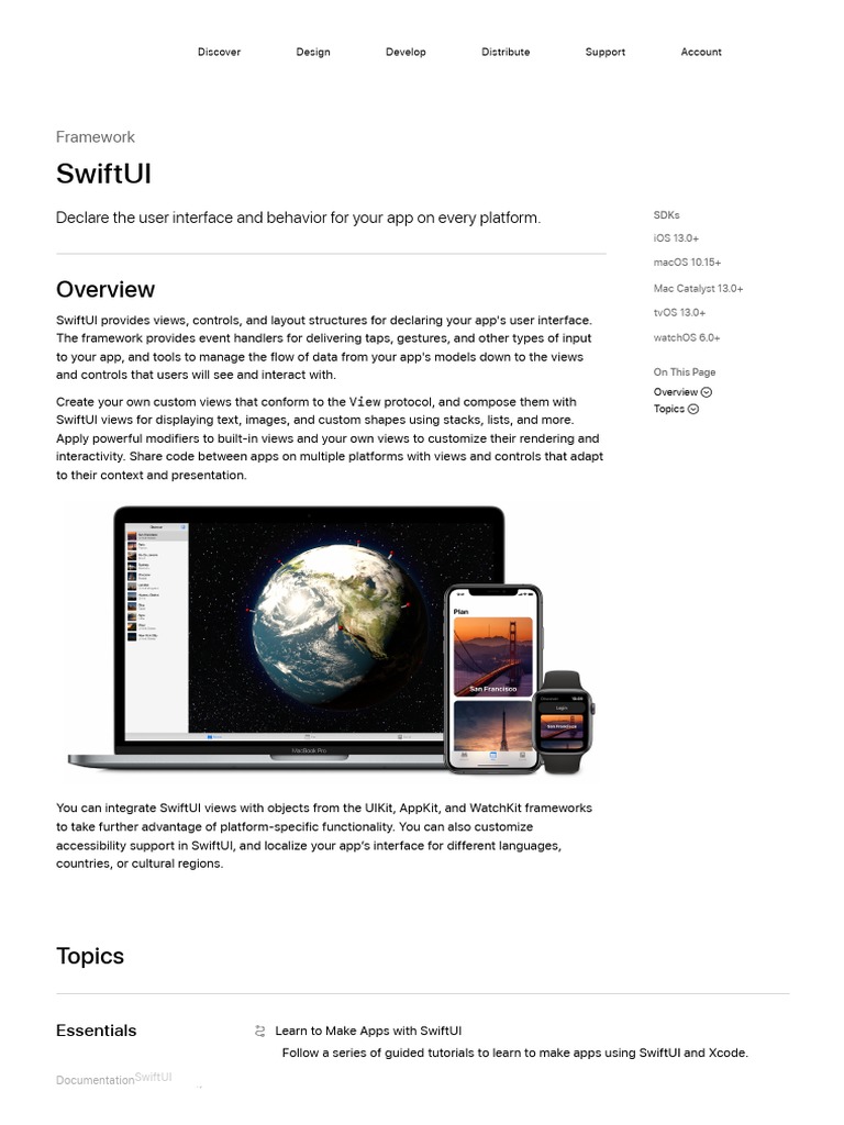 SwiftUI - Apple Developer Documentation | PDF | Xcode | Application Programming Interface