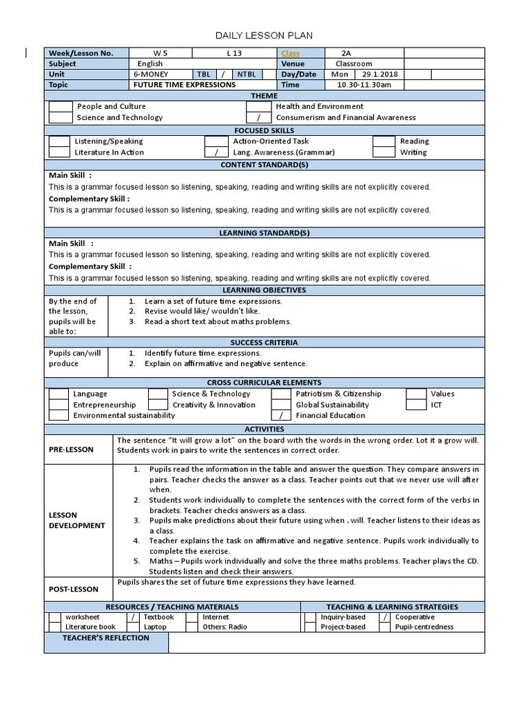 Form 2 Template | PDF | Lesson Plan | Literacy
