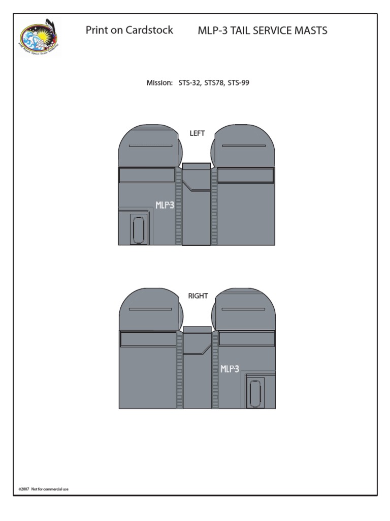 Print On Cardstock Mlp-3 Tail Service Masts: Mission: STS-32, STS78 ...