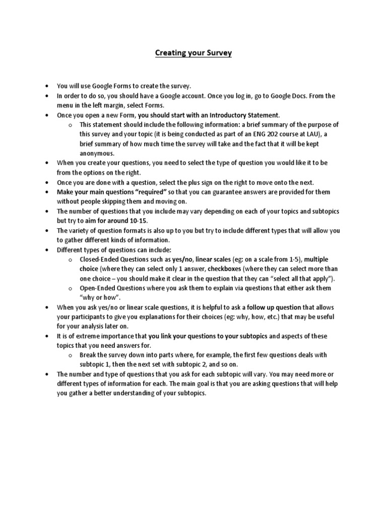 Creating Your Survey (Notes) | PDF | Question | Communication