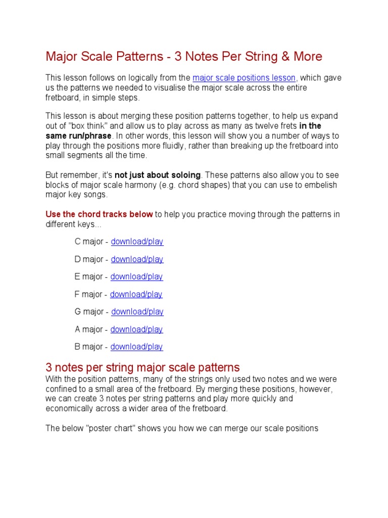 3-Notes Per String Major Scale Patterns | PDF | Scale (Music) | String ...