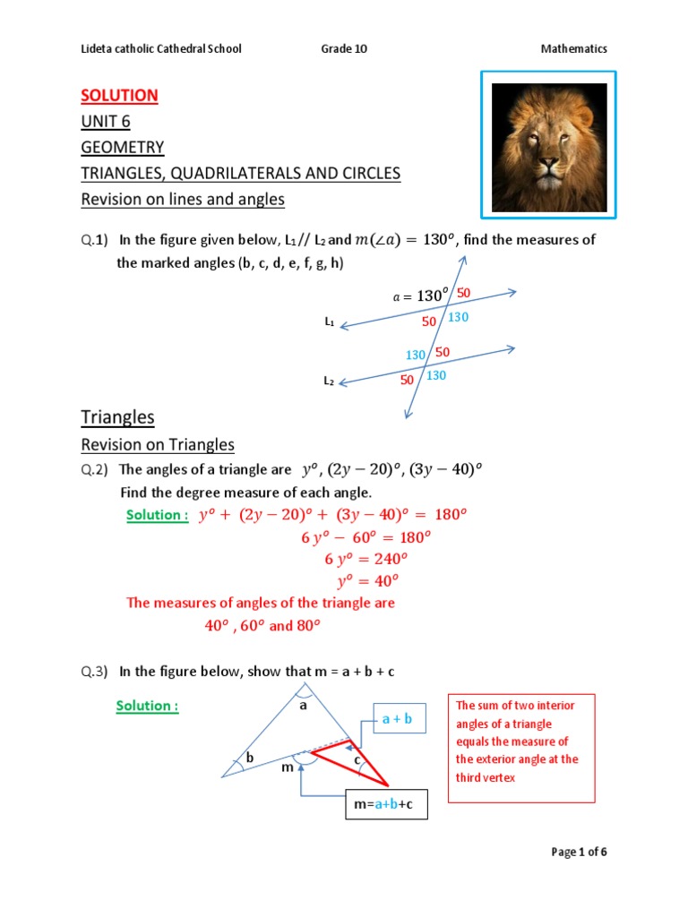 Grade 10 Geometry Solutions and Exercises | PDF | Triangle | Triangle ...