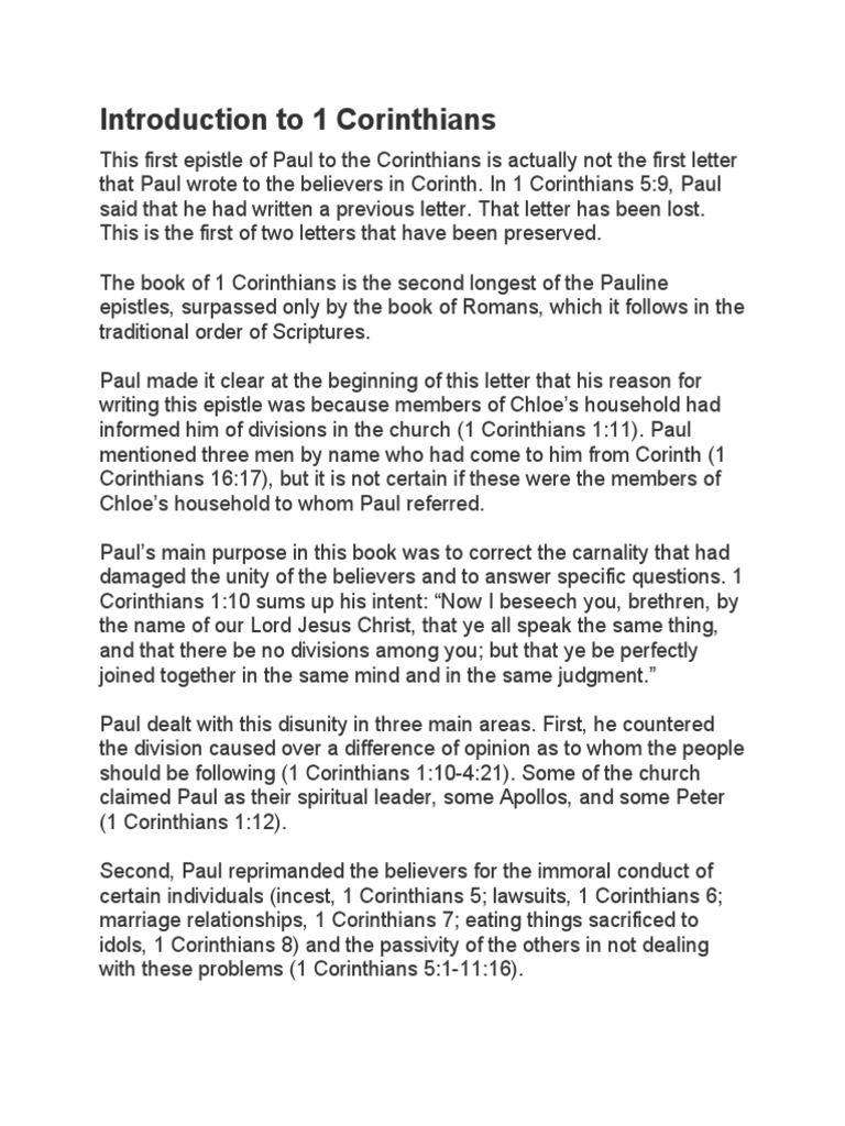 Introduction To 1 Corinthians | PDF | First Epistle To The Corinthians ...