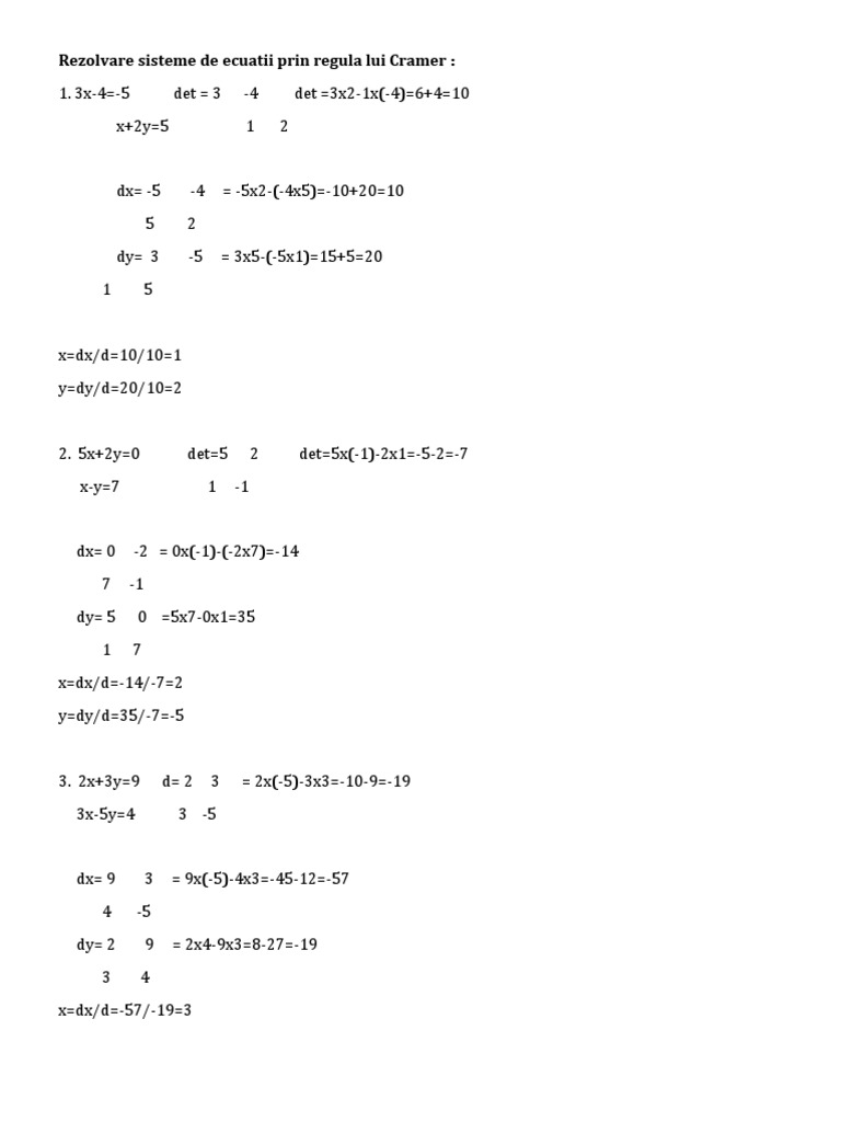 Rezolvare Sisteme de Ecuatii Prin Regula Lui Cramer | PDF