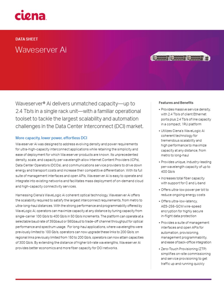 Ciena Waveserver-Ai-DS.pdf | Data Center | Information And Communications Technology