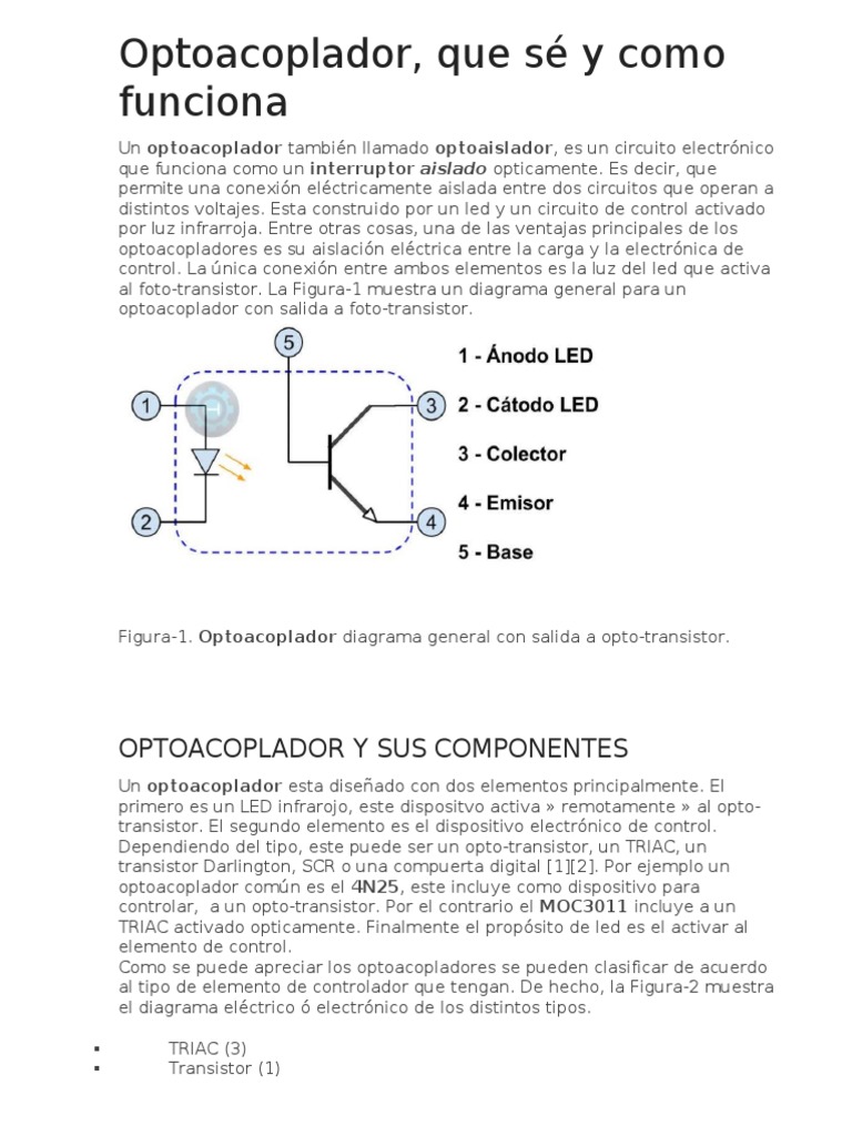 Qué es y cómo funciona un optoacoplador | PDF | Electrónica | Energia ...
