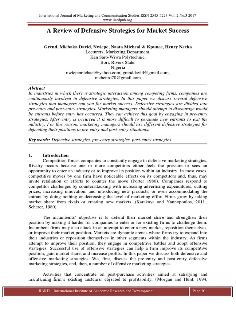 A Review of Defensive Strategies For Market Success: Grend, Miebaka ...