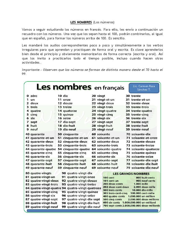 Les Nombres (0-100) | PDF
