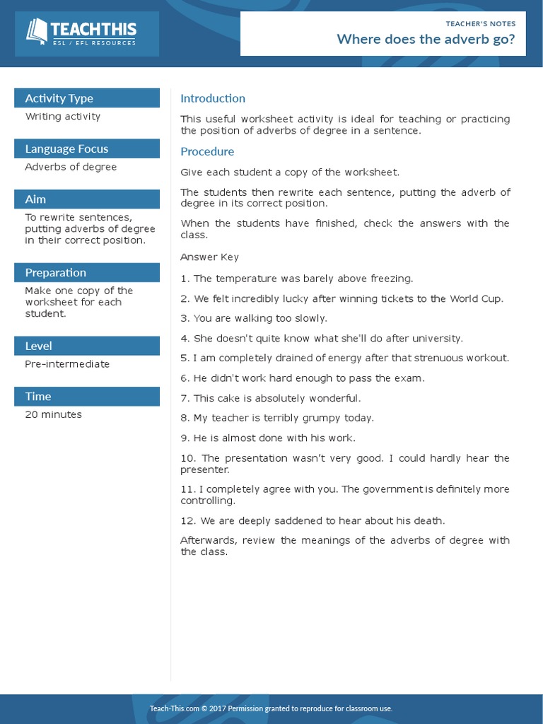 Where Does The Adverb Go PDF | PDF | English As A Second Or Foreign ... Where Does The Adverb Go PDF | PDF | English As A Second Or Foreign ...