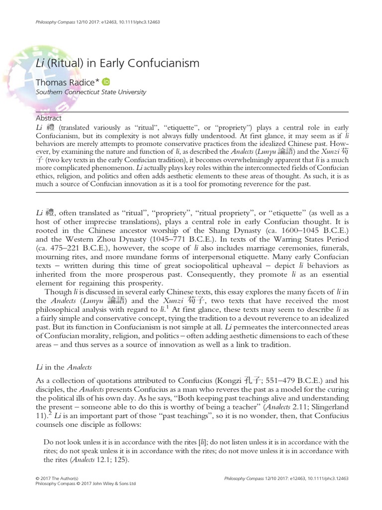 Li (Ritual) in Early Confucianism: Thomas Radice | PDF | Confucianism ...