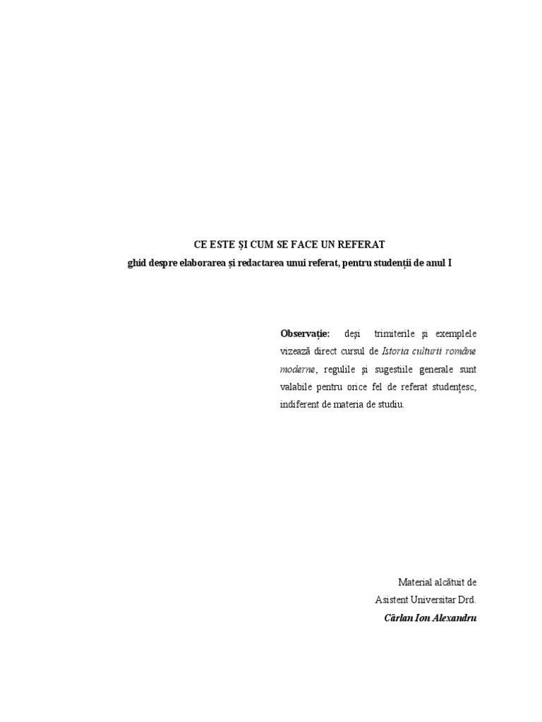 Pasi in Realizarea Unui Referat de Calitate PDF | PDF