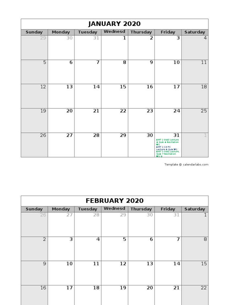 2020 Blank Monthly Calendar 01 | PDF