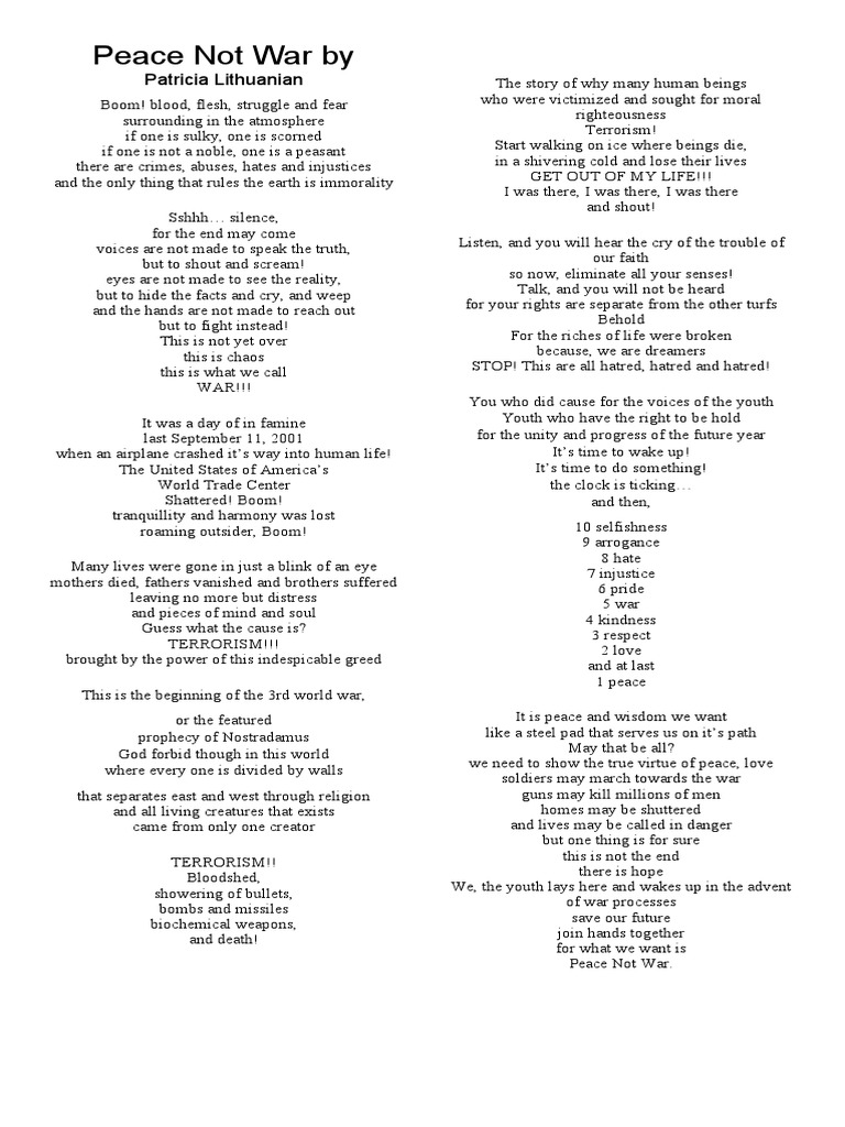 Peace Not War by Patricia | PDF | Unrest