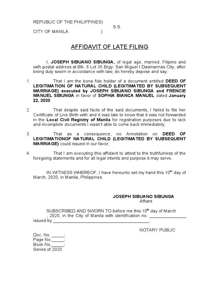 Affidavit of Late Filing - Legitimation | PDF