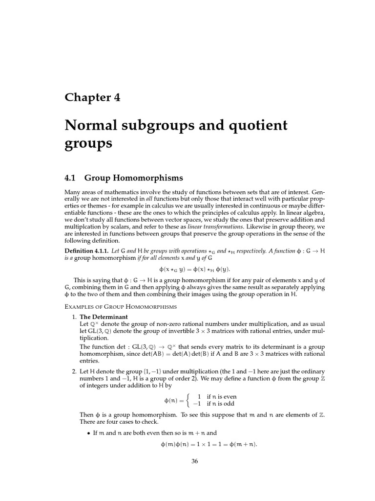 Normal Subgroups and Quotient Groups: 4.1 Group Homomorphisms | PDF ...