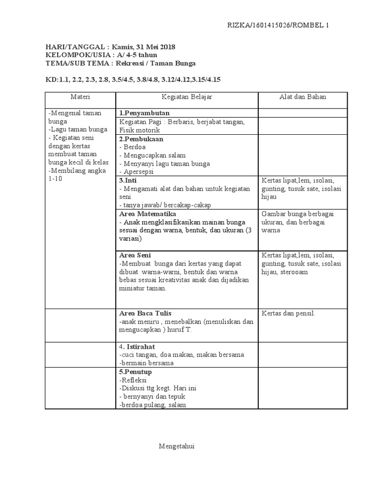 RPPH Rekreasi Taman Bunga | PDF | Seni & Disiplin Bahasa | Griya & Taman