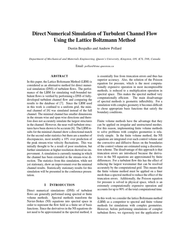 Direct Numerical Simulation of Turbulent Channel Flow Using The Lattice Boltzmann Method | PDF ...