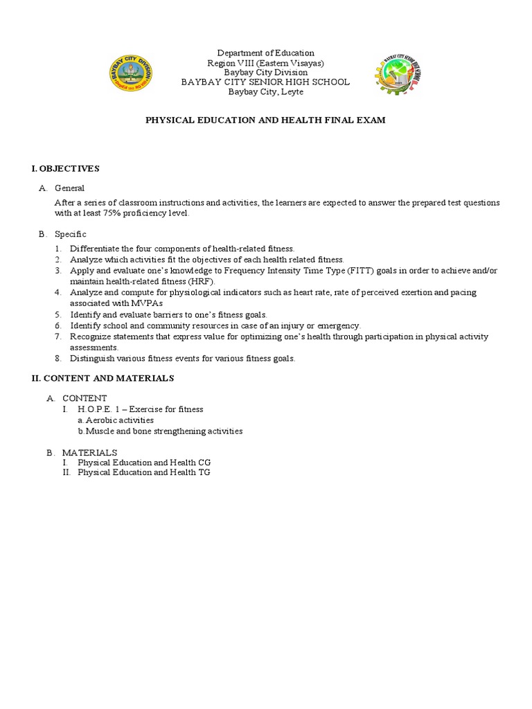 19-20 Physical Education Final Exam | PDF | Physical Fitness | Obesity