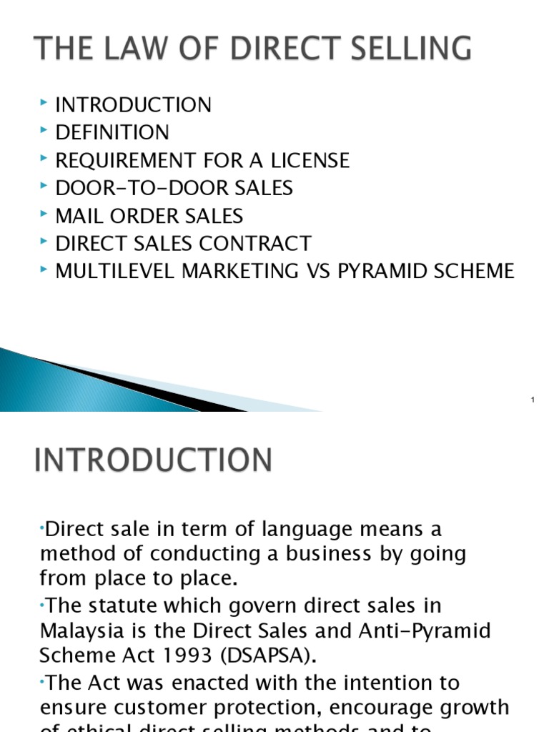 The Law of Direct Selling | PDF | Sales | License