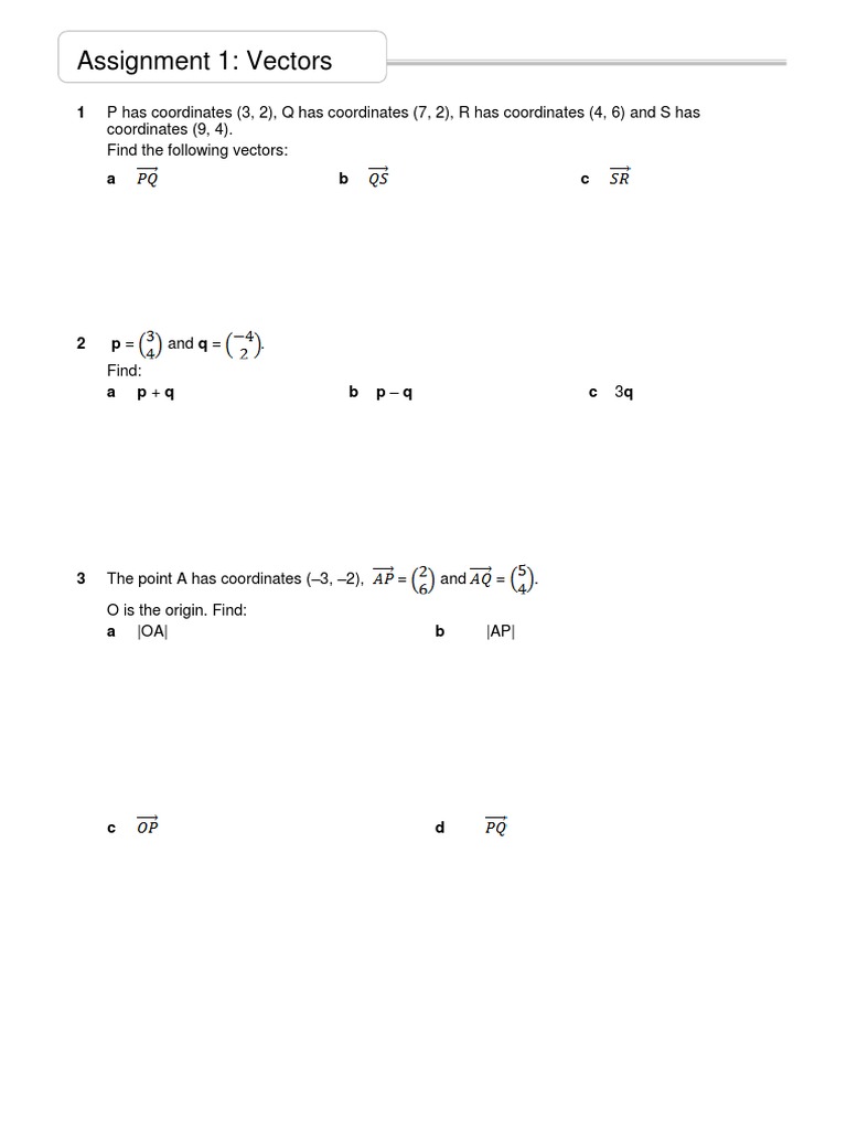 Vectors Assignment Exercise | PDF