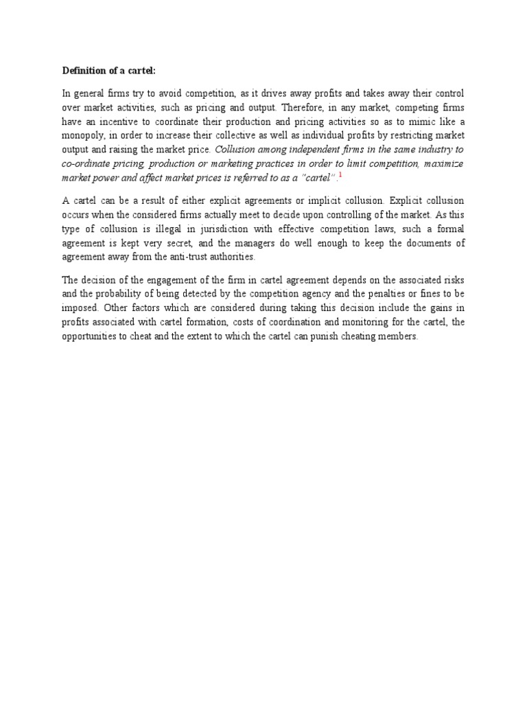 Definition of A Cartel | PDF | Cartel | Monopoly