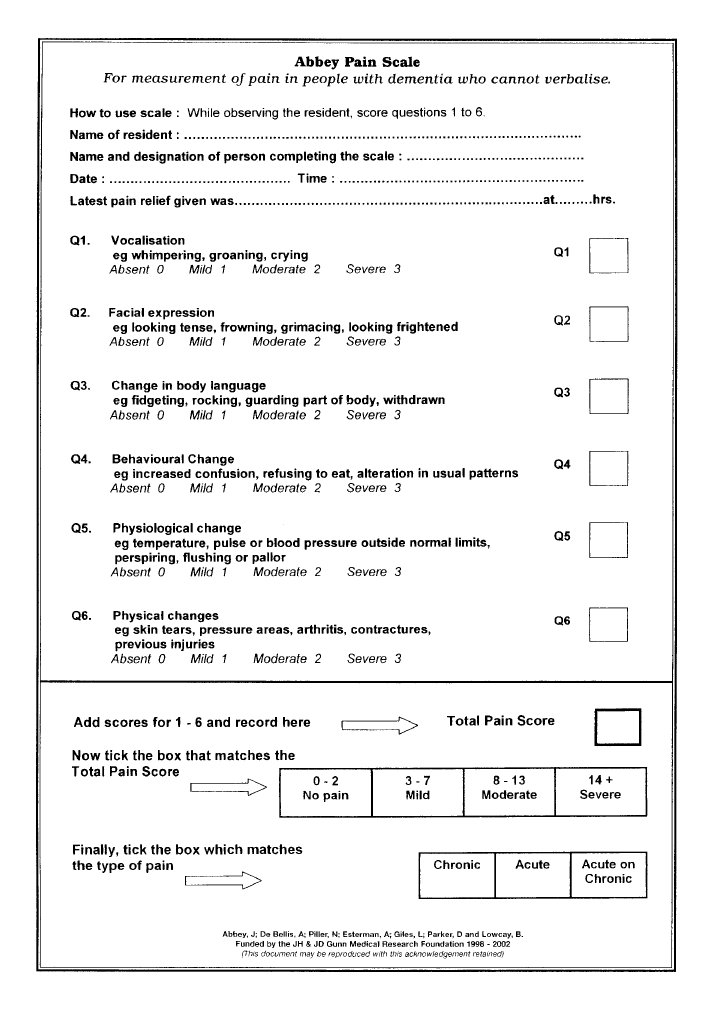 Abbey Pain Scale | PDF