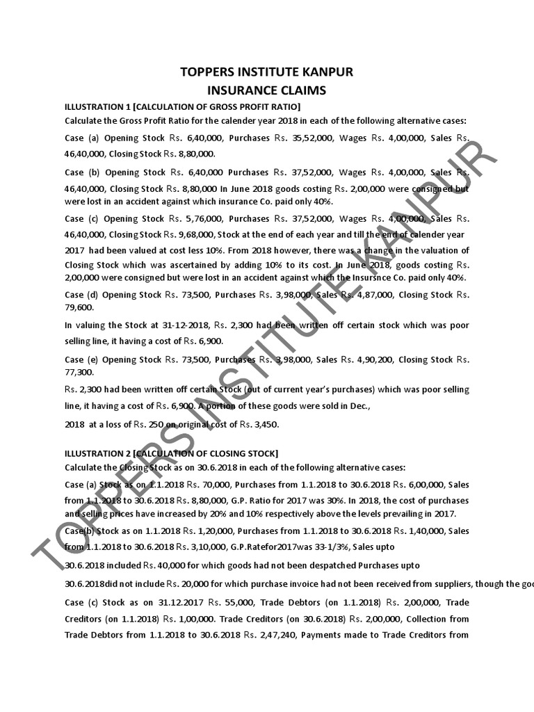 Toppers Institute Kanpur Insurance Claims: Illustration 1 (Calculation ...