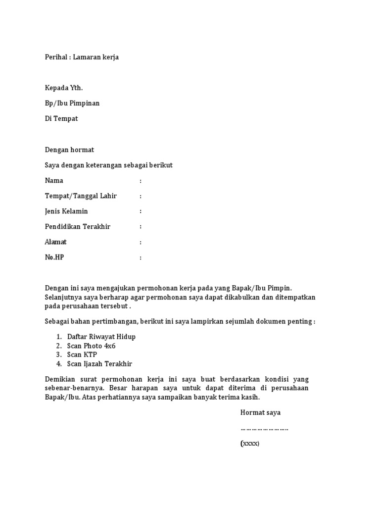 Contoh Surat Lamaran Simple | PDF