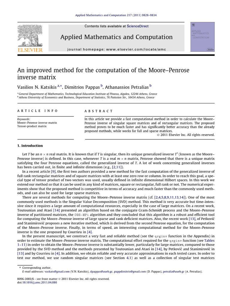Applied Mathematics and Computation: Vasilios N. Katsikis, Dimitrios ...