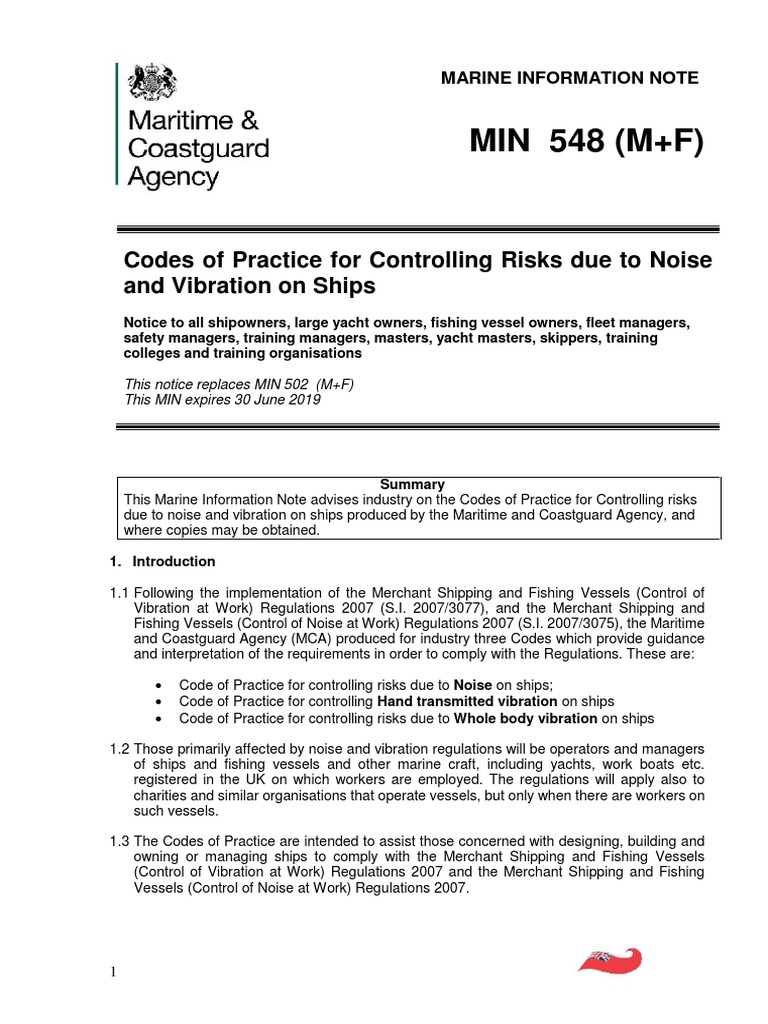 MIN - 548 - Codes of Practice Noise + Vibration | PDF | Noise | Coast Guard