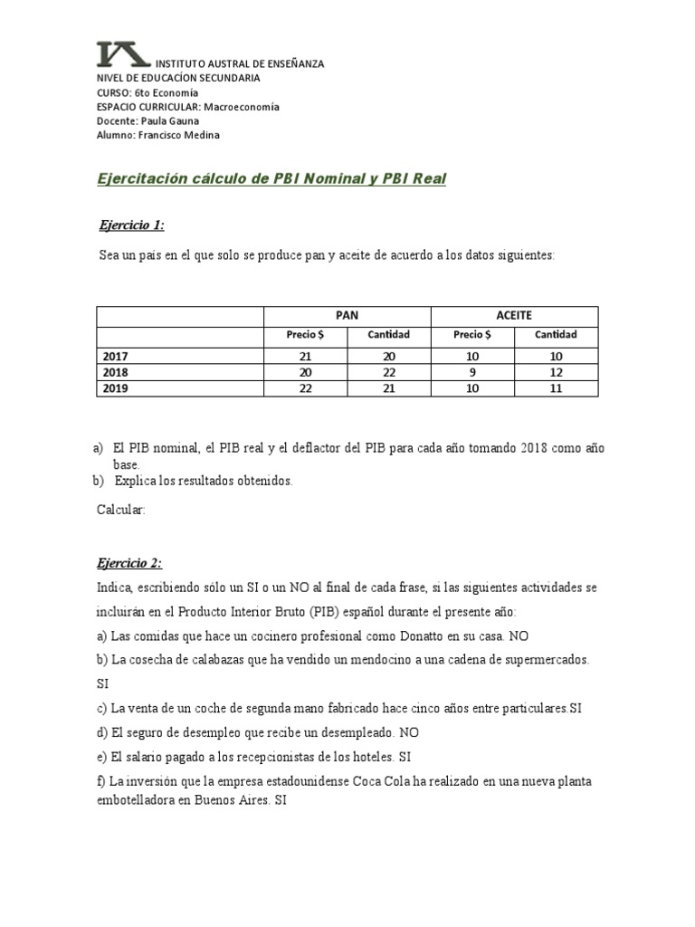 Ejercicios PBI EJEMPLOS | PDF | Producto Interno Bruto | Bienestar