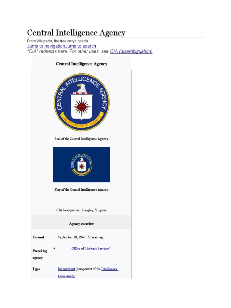 Central Intelligence Agency: Jump To Navigation Jump To Search | PDF ...