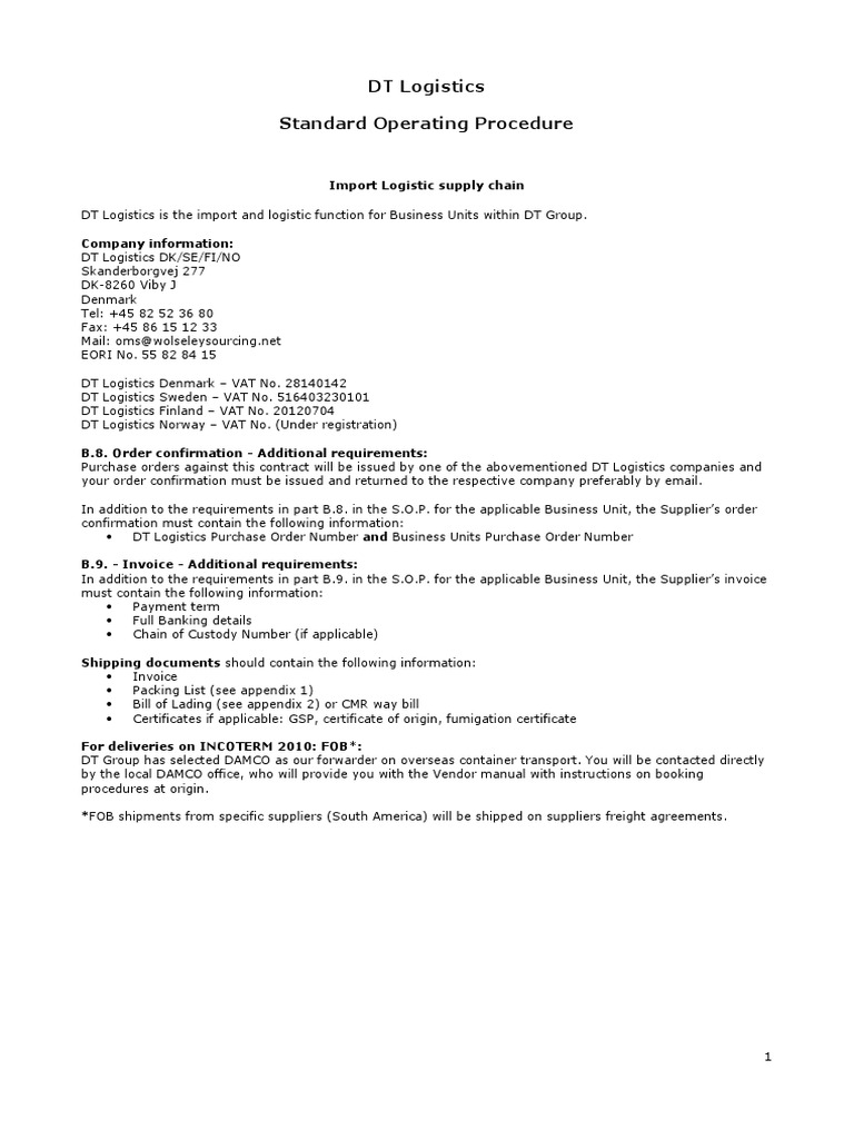 Logistics Standard Operating Procedure Template PDF | PDF