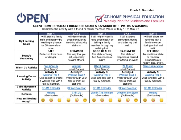 Active Home PE: Grades 3-5 Activities | PDF | Happiness | Subjective ...