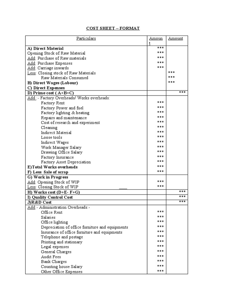 Cost Sheet Format | PDF | Economies | Business